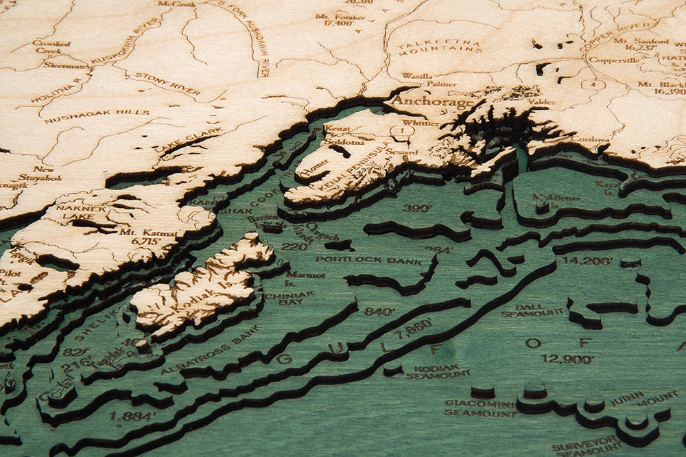 Alaska 3D Topographical Nautical Large Map | Wood Chart