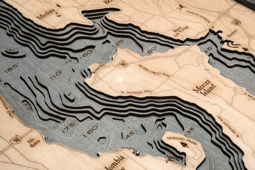 Lake Washington, Washington 3-D Nautical Wood Chart, Medium, 13.5 x 31