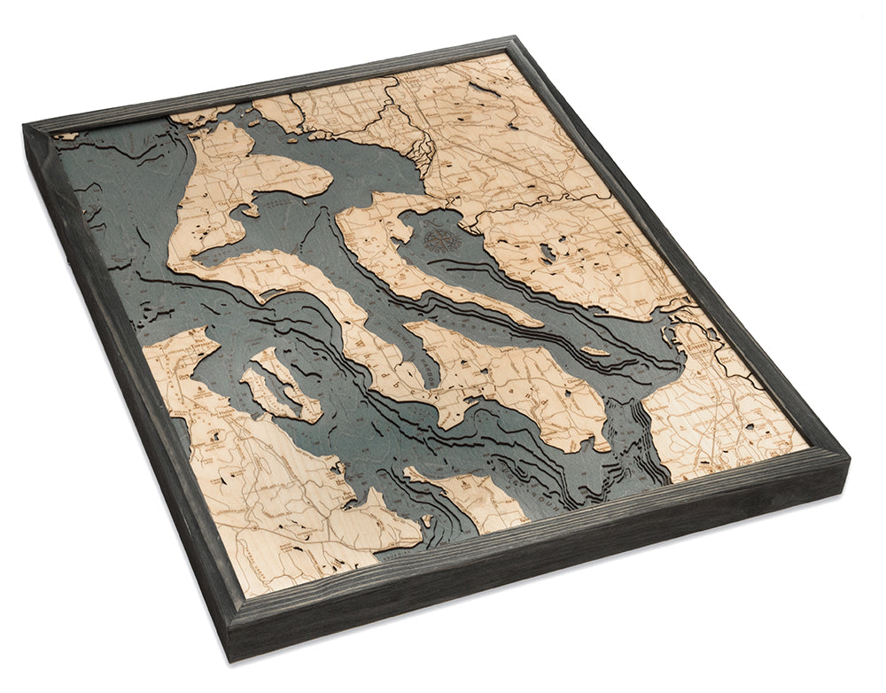 Whidbey and Camano Islands 3-D Nautical Wood Chart, Large, 24.5" x 31"