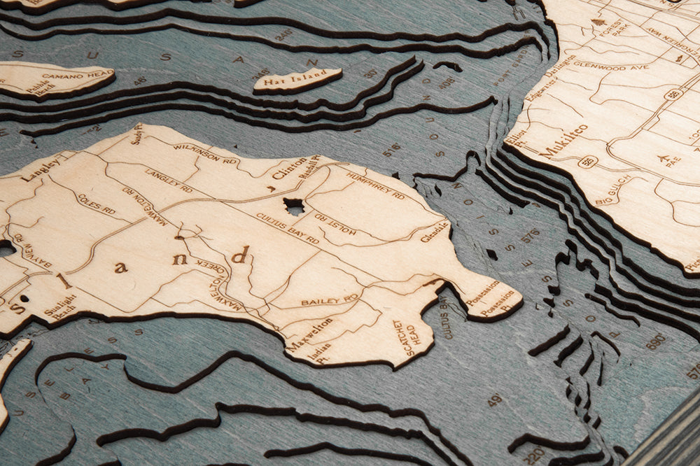 Whidbey and Camano Islands 3-D Nautical Wood Chart, Large, 24.5" x 31"