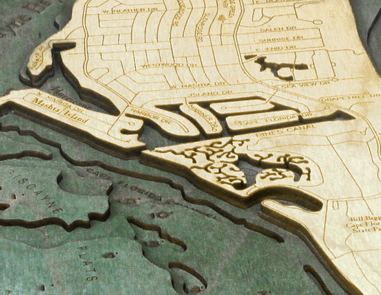 Key Biscayne, Florida 3-D Nautical Wood Chart, Medium, 13.5" x 31"