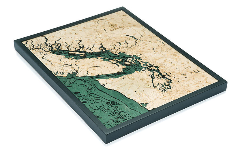 Salish Sea, Washington 3-D Nautical Wood Chart, Large, 24.5" x 31"