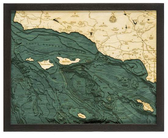 Santa Barbara/Channel Islands 3-D Nautical Wood Chart, Small, 16" x 20