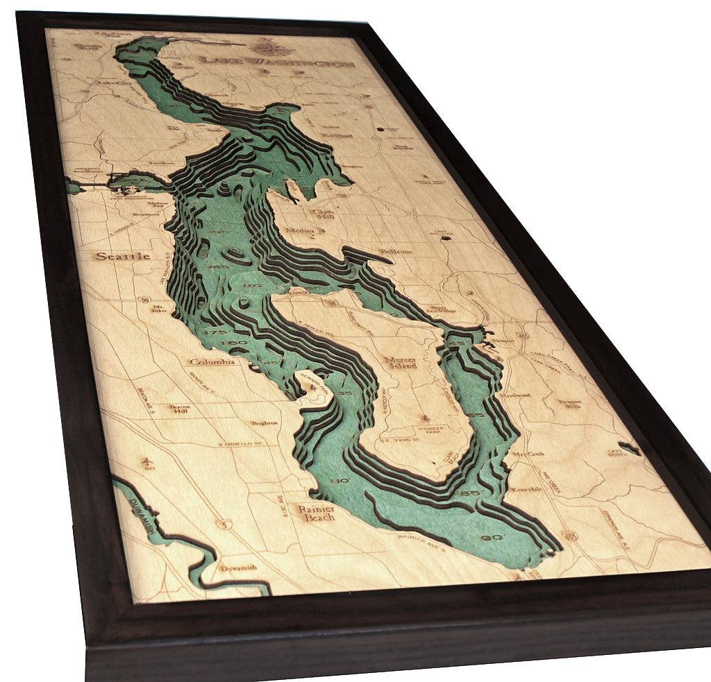 Lake Washington, Washington 3-D Nautical Wood Chart, Medium, 13.5 x 31
