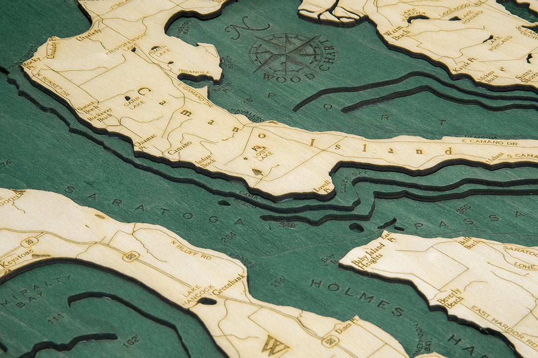 Whidbey and Camano Islands 3-D Nautical Wood Chart, Large, 24.5" x 31"